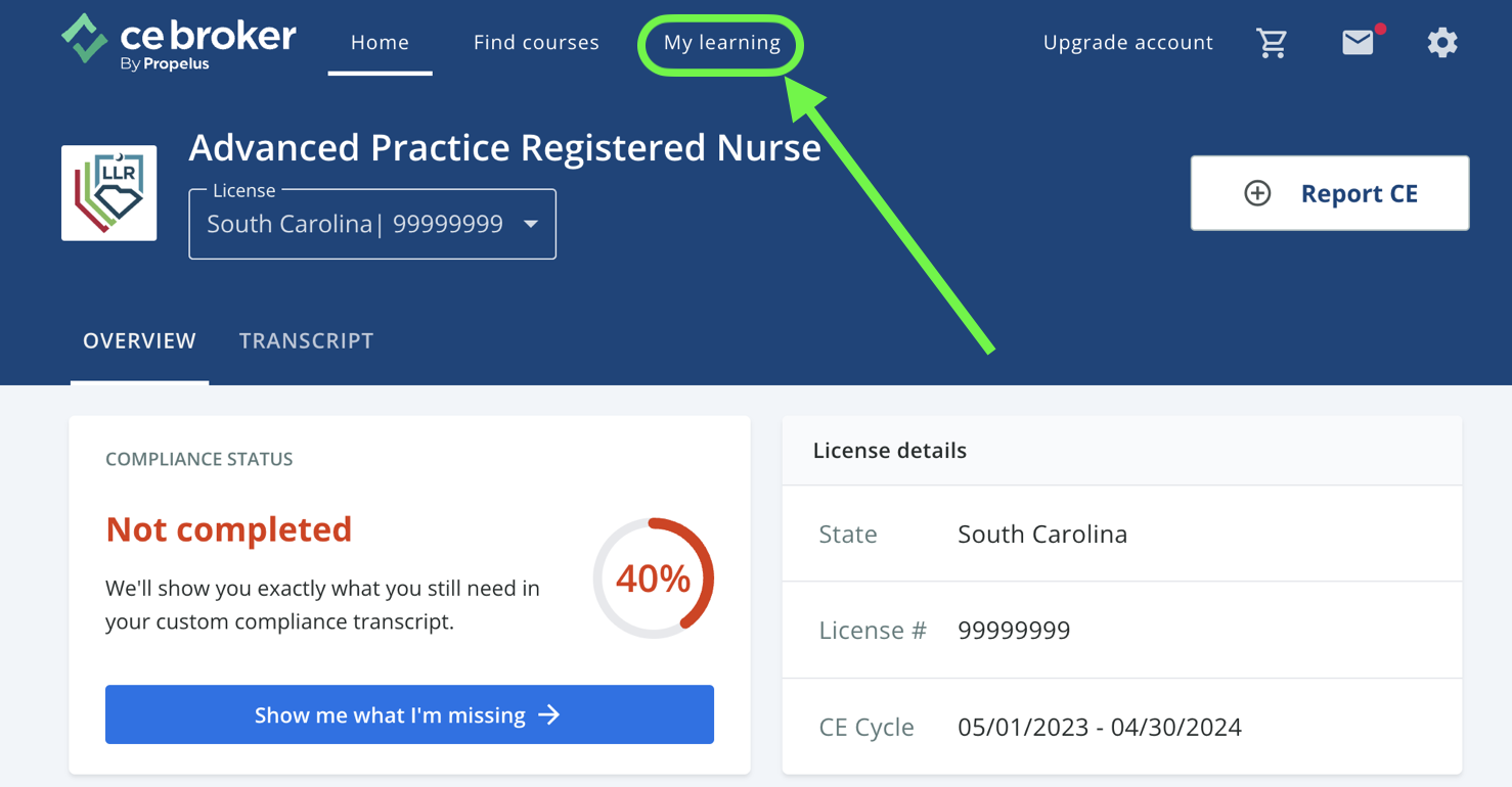 Resume a Take It Here Course – CE Broker